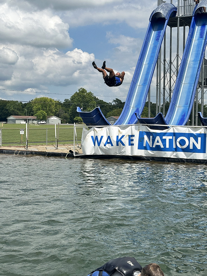 The giant slides launch thrill-seekers into momentary flight before the inevitable splashdown&mdash;physics has never been this much fun.