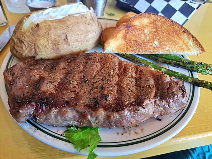 This steak isn't just cooked—it's been introduced to heat with the reverence it deserves. The perfect char marks are practically frameable.