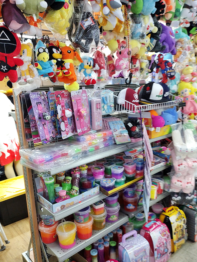 Plush toy heaven! Where childhood dreams hang suspended, waiting for the right shopper to take them home and love them forever.