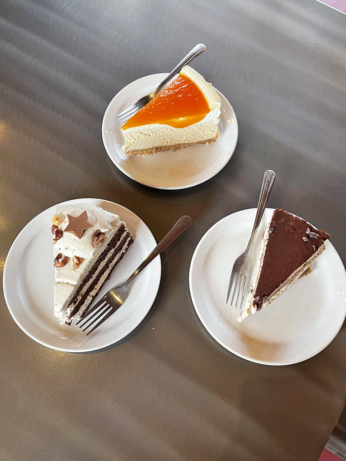 The dessert trifecta: chocolate sophistication, caramel elegance, and something creamy that's worth every extra minute at the gym.