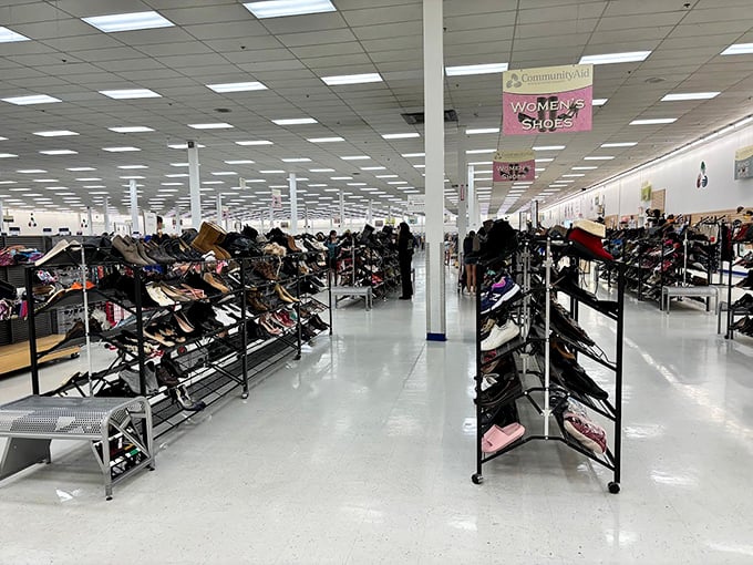Shoe paradise stretches to the horizon. Somewhere in this footwear forest is the perfect pair, already broken in for your comfort.