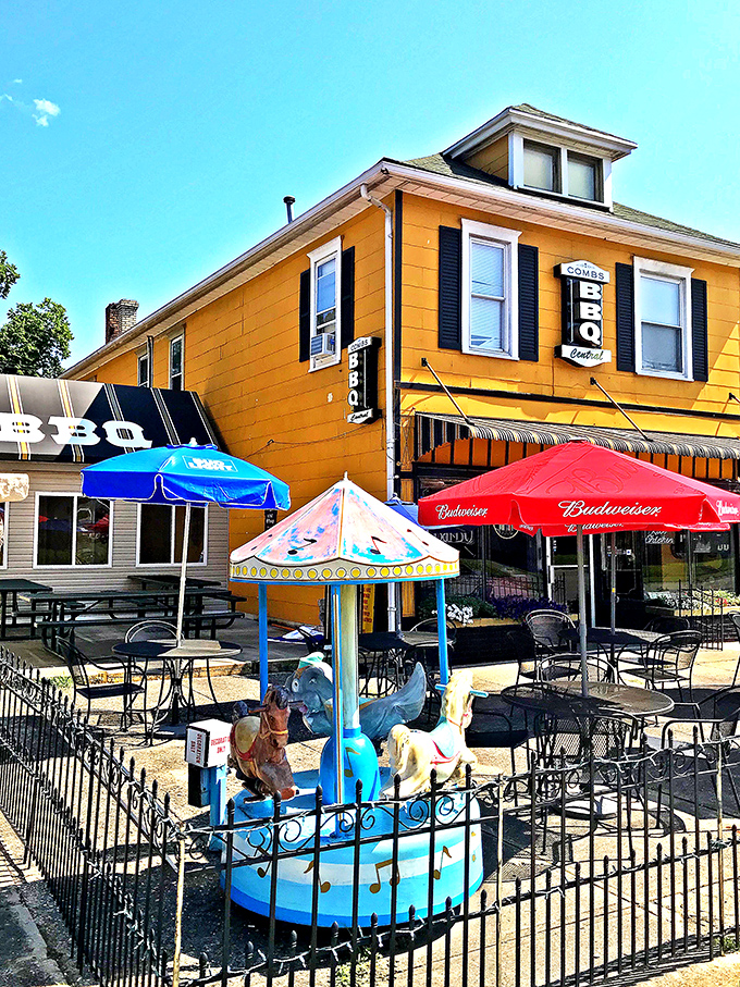 Combs BBQ Central's sunshine-yellow building is as cheerful as you'll feel after tasting their smoked treasures.