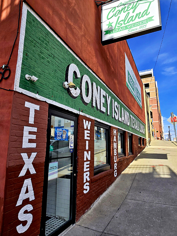Coney Island of Scranton's vibrant facade brings a splash of carnival color to downtown, promising hot dog magic within.