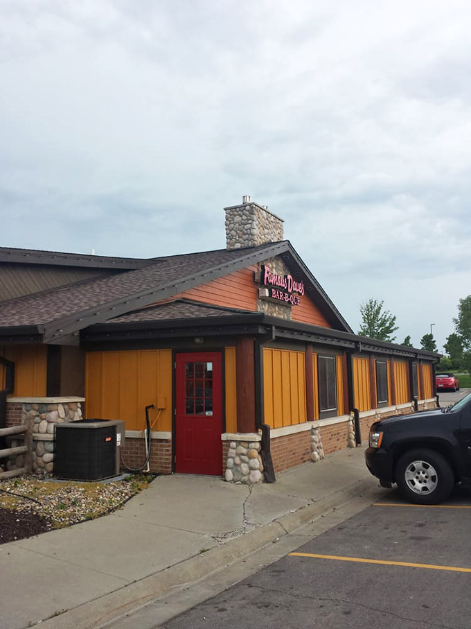 Famous Dave's rustic lodge interior makes you feel like you've escaped to a BBQ retreat in the mountains.
