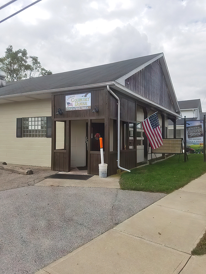 Laura's Country Diner's roadside sign promises farm-fresh comfort beneath an eagle's watchful eye. Pure Americana on a plate!