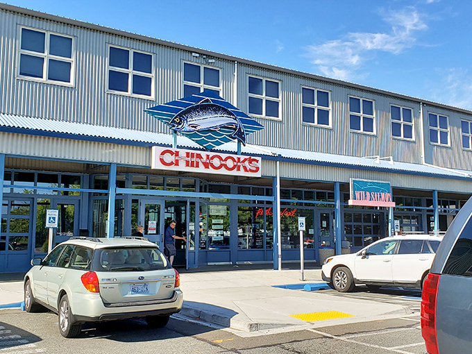 Chinook's classic maritime signage stands as a beacon for salmon-seekers at Seattle's working Fisherman's Terminal.