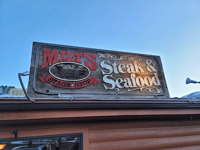 Log cabin luxury! Milt's rustic exterior promises the kind of hearty, honest cooking that made the West worth winning.