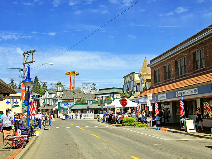 Poulsbo's "Little Norway" charm flows through every colorful building. Even the American flags seem to wave with a Scandinavian accent!