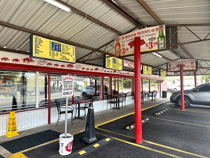 The outdoor seating isn't just convenient&mdash;it's where memories of perfect sandwiches are made under Arkansas skies.