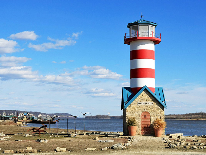 The lighthouse stands guard where rivers meet, like a maritime traffic cop with the best office view in town.