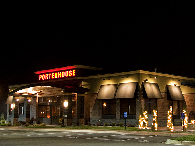 PORTERHOUSE glows like a culinary jewel at night, promising steaks and seafood that make special occasions even more memorable.