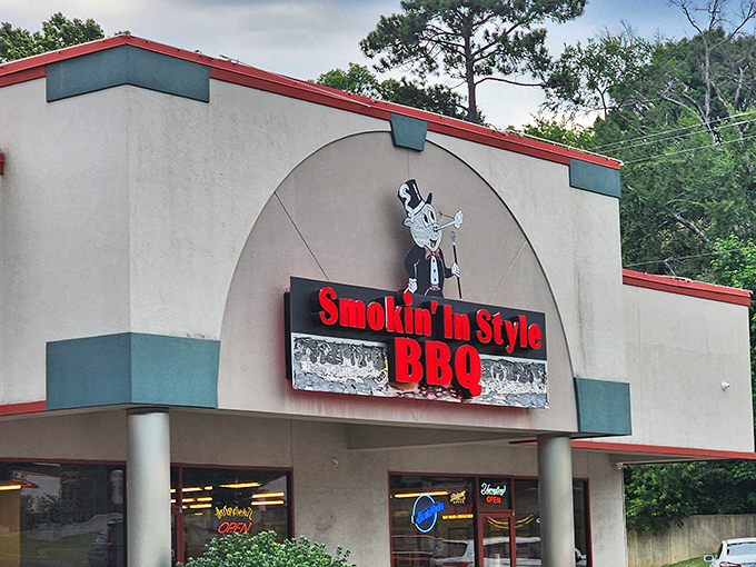 Smokin' in Style BBQ: "Whimsical signage with serious smoking credentials. That pig in a top hat isn't just cute &ndash; he's promising sophisticated flavors."
