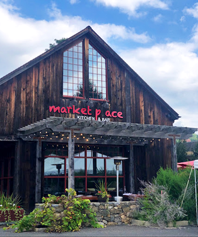 Daytime reveals this wooden wonder's full rustic glory. Like dining in a Connecticut postcard!