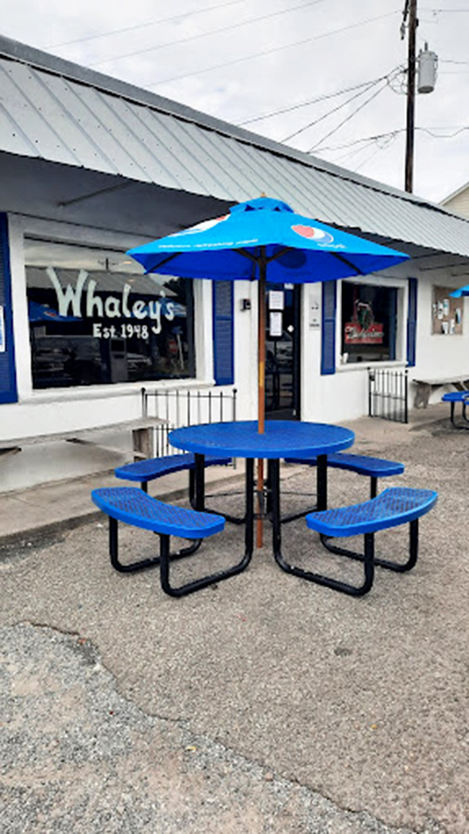 That blue umbrella practically screams "pull up a chair!" Whaley's outdoor seating is where memories are made between bites.