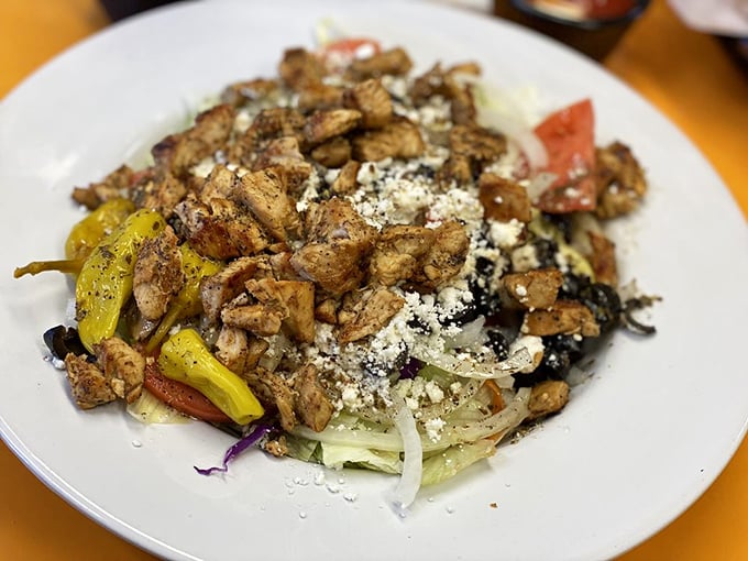 Chicken souvlaki that's achieved that perfect char-to-tenderness ratio. It's like the kitchen knows exactly what you've been craving.