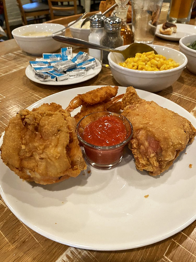 When you can't decide between land and sea, Hollyhock Hill says, "Why choose?" The cocktail sauce adds a zippy counterpoint.