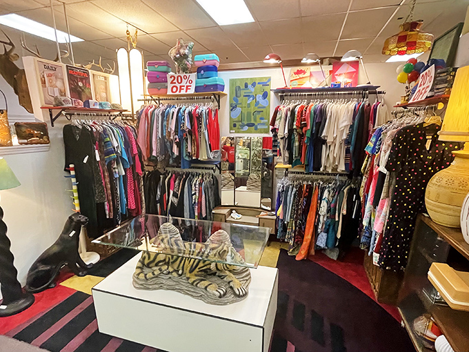 A royal purple backdrop creates the perfect stage for elegant antiques. Marie Antoinette would feel right at home here.