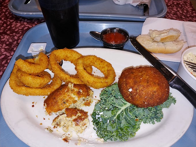 Onion rings and crab cake&mdash;the Maryland version of surf and turf that doesn't require a second mortgage.