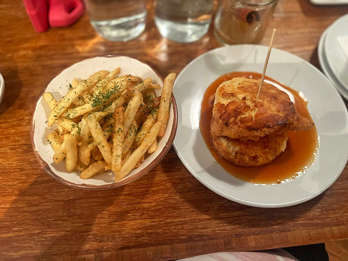 Comfort food gets an upgrade with these golden fries and buttermilk biscuit. Carb heaven has an address, and it's in Federal Hill.