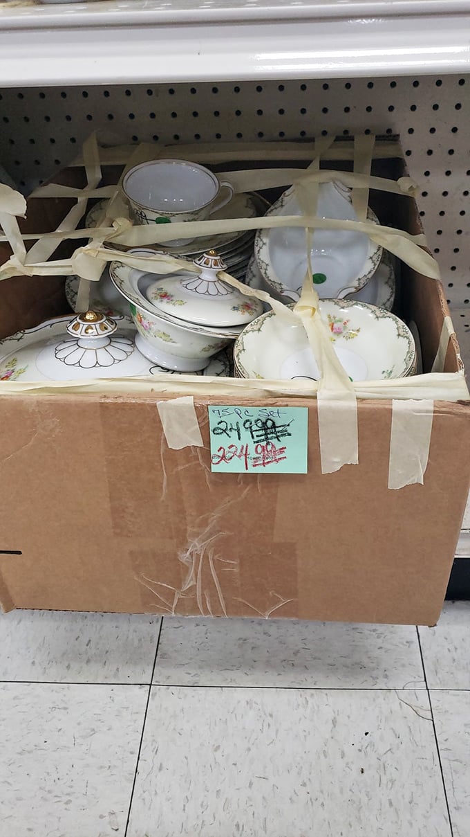 Delicate china, carefully preserved and priced to move. These floral teacups might have served countless afternoon conversations before finding you.