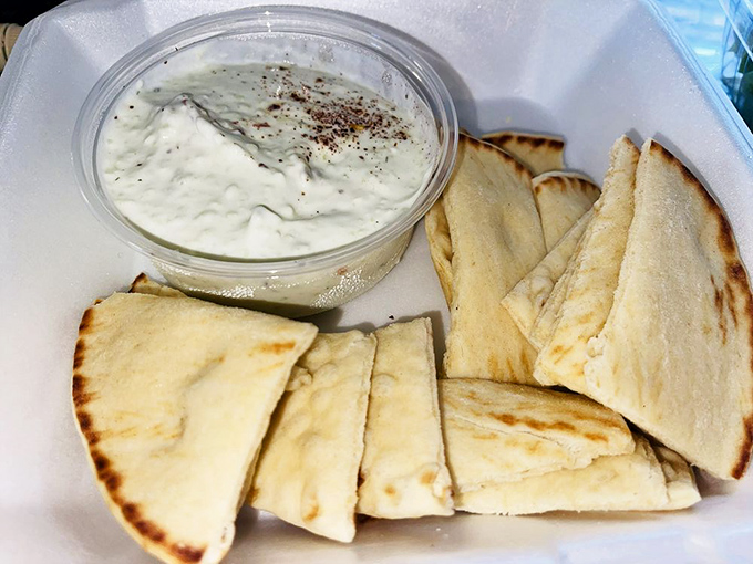 The tzatziki and pita&mdash;supporting characters that deserve their own spinoff show. Creamy, cool, and ready to transform bread into magic.