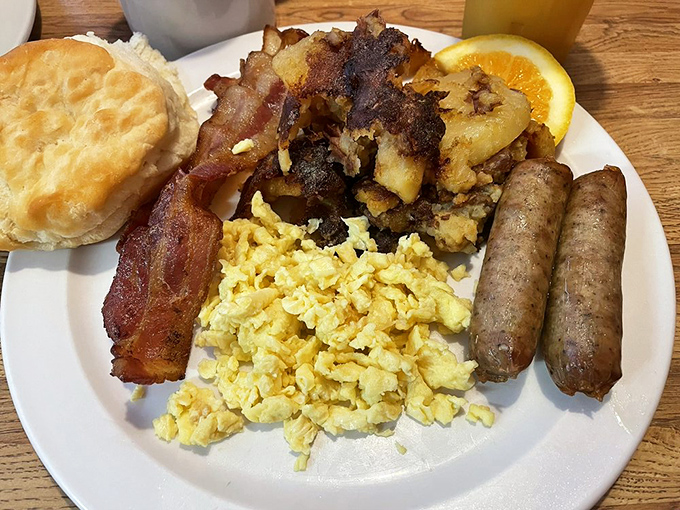 The Mountain Special doesn't mess around&mdash;eggs, meat, potatoes, and a biscuit that could sustain a hiker for days.