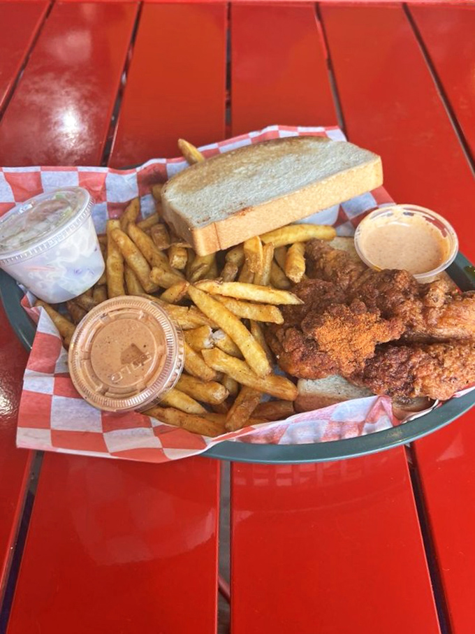 Texas toast meets Nashville heat in a cross-cultural masterpiece. The bread isn't just a vehicle&mdash;it's your last line of defense against the spice.