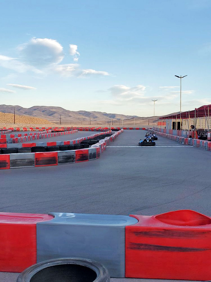 Desert racing at its finest. The stark Nevada mountains create a dramatic backdrop for your speed-induced adrenaline rush.