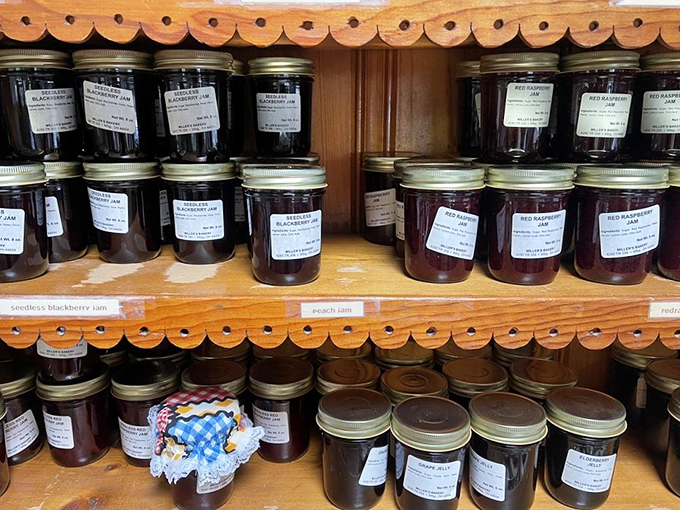 Jars of homemade jam lined up like jewels&mdash;proof that berries achieved their highest purpose in Amish Country.