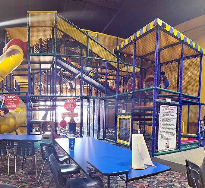 Multi-level mayhem for the younger crowd. Engineering play structures this complex makes NASA rocket science look like a weekend hobby.