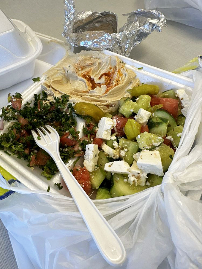 A Mediterranean trio that puts most musical groups to shame: herbaceous tabbouleh, creamy hummus, and a Greek salad worthy of the gods.