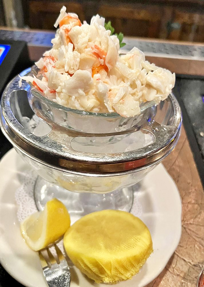 This King Crab cocktail isn't just appetizer—it's ocean-to-table luxury that makes plastic bibs suddenly seem like acceptable formal wear.