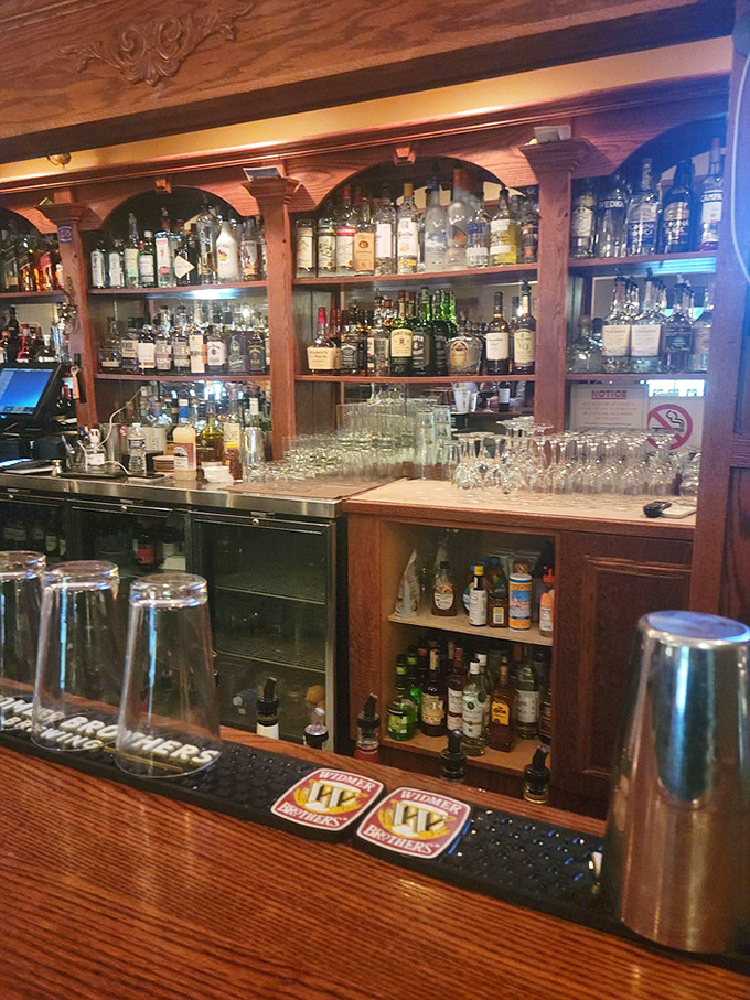 A bar stocked like a liquid library of happiness. Whatever your spirit of choice, this impressive collection promises the perfect pairing for your meal.