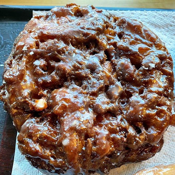 The legendary apple fritter – a cratered landscape of caramelized apple chunks and glaze that would make NASA want to send a rover to explore it.