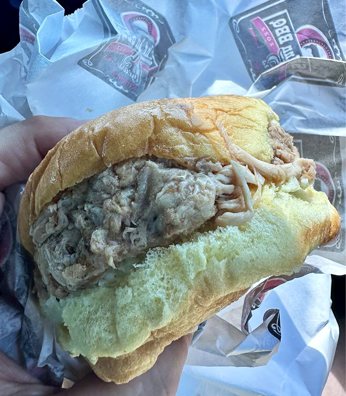 What happiness looks like between two pieces of bread &ndash; that perfect marriage of chewy, smoky pork and yeasty goodness.