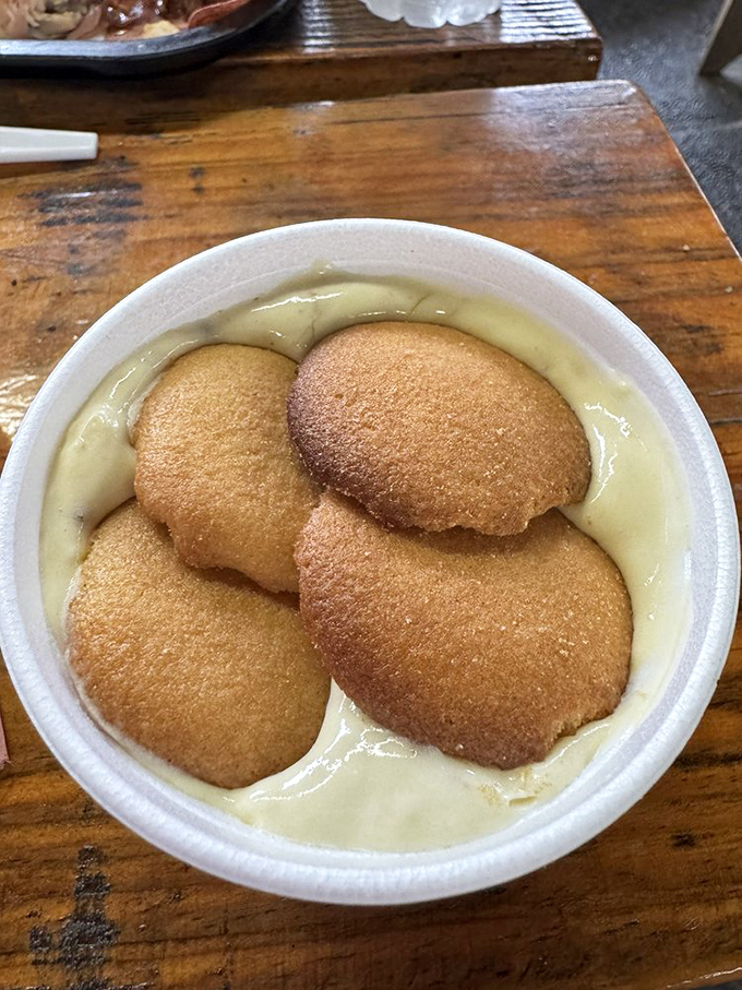 Banana pudding with vanilla wafers—the dessert equivalent of a warm hug from someone who genuinely likes you.