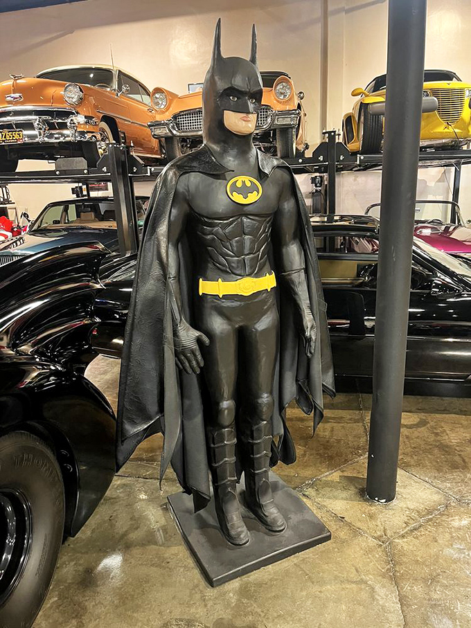 Even Batman needs somewhere to park the Batmobile when visiting Orange County. His statue stands guard over some of the world's most coveted vehicles.