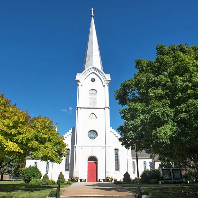 Bethany Lutheran Church's pristine white exterior and soaring steeple stand as architectural witnesses to the town's deep Swedish religious roots.