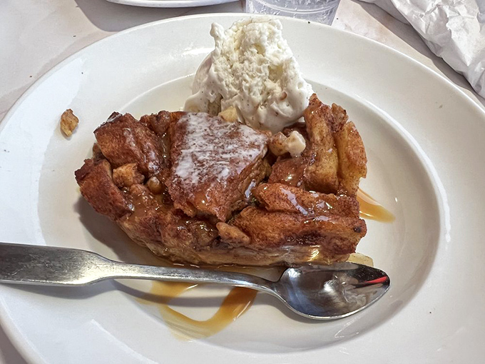 Bread pudding that would make your grandmother both jealous and proud. That scoop of vanilla ice cream is melting into warm, cinnamon-spiced heaven.