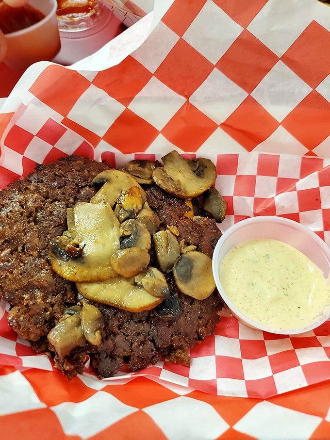 Keto heaven or burger deconstructed? Either way, this bunless beauty with mushrooms proves great flavor needs no carby container.