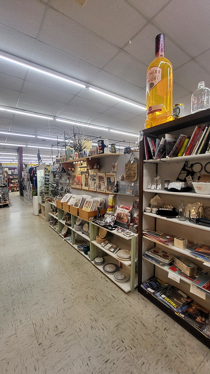 A perfectly curated corner where vintage Americana meets practical farmhouse. That wooden workbench has stories etched into every scratch and dent.