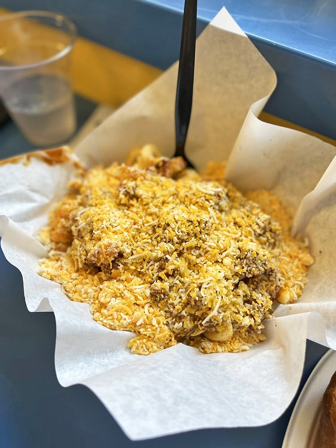 Mac and cheese meets fries in a golden, crispy marriage. Comfort food having an affair with more comfort food.