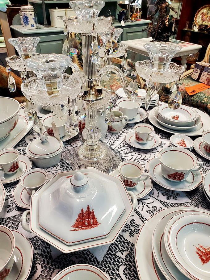 A room staged so perfectly it makes you wonder if you're browsing or time-traveling. That elephant statue silently judges your d&eacute;cor choices compared to this masterclass in vintage styling.