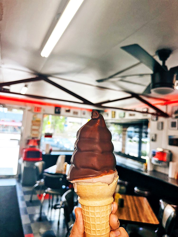 The chocolate-dipped soft serve&mdash;proof that sometimes the best things in life come in a cone instead of an envelope.
