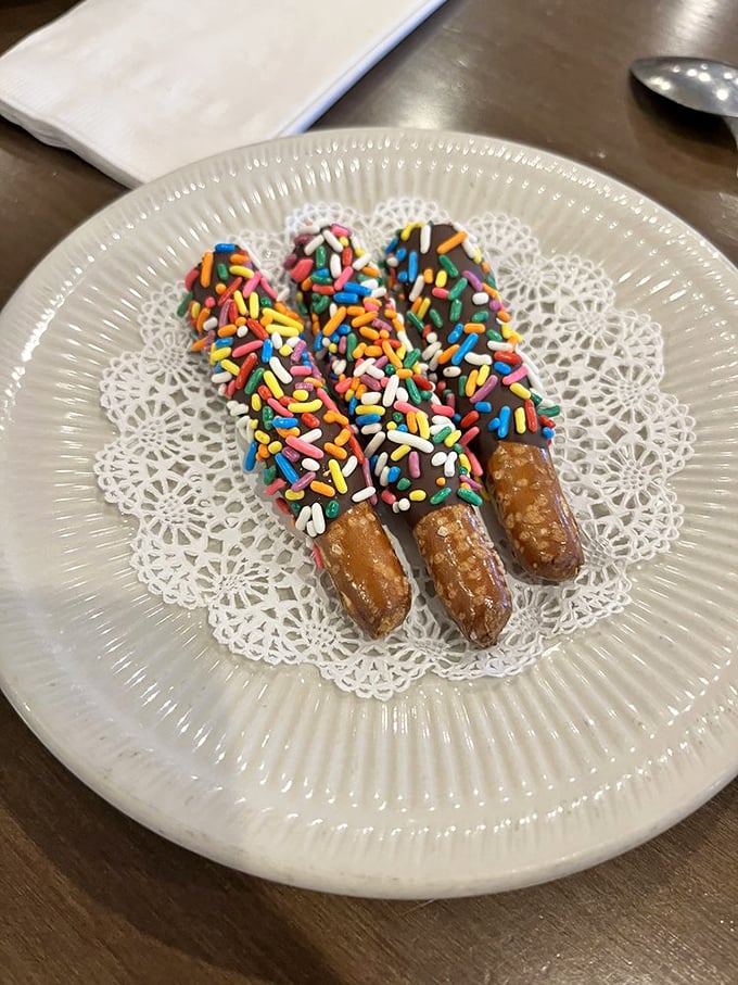 Chocolate-dipped pretzels: the breakfast dessert you didn't know you needed, served with a side of childhood nostalgia.