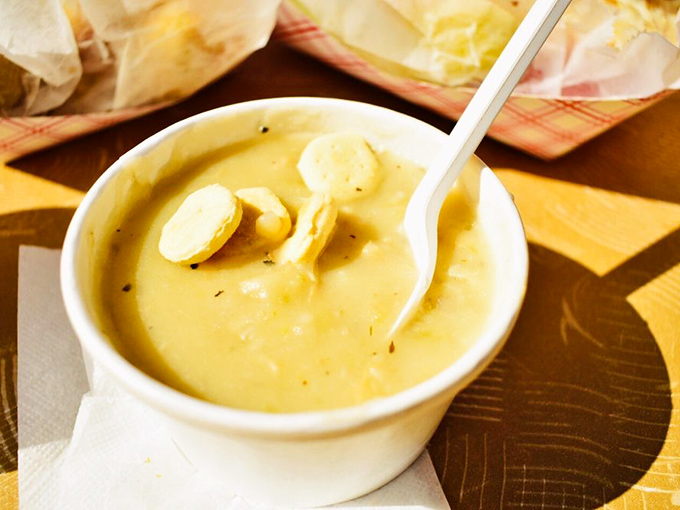 Clam chowder so creamy it should come with a warning label. This bowl of comfort could make even the foggiest Half Moon Bay day feel cozy.