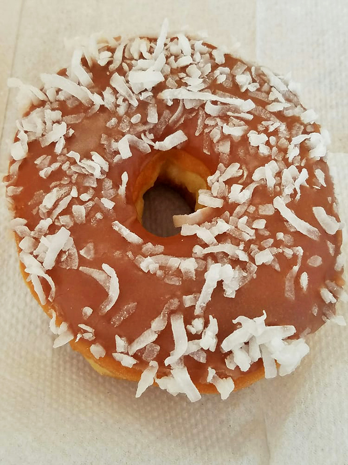 This chocolate coconut creation is wearing its party clothes. The tropical flakes add texture that makes each bite an adventure.