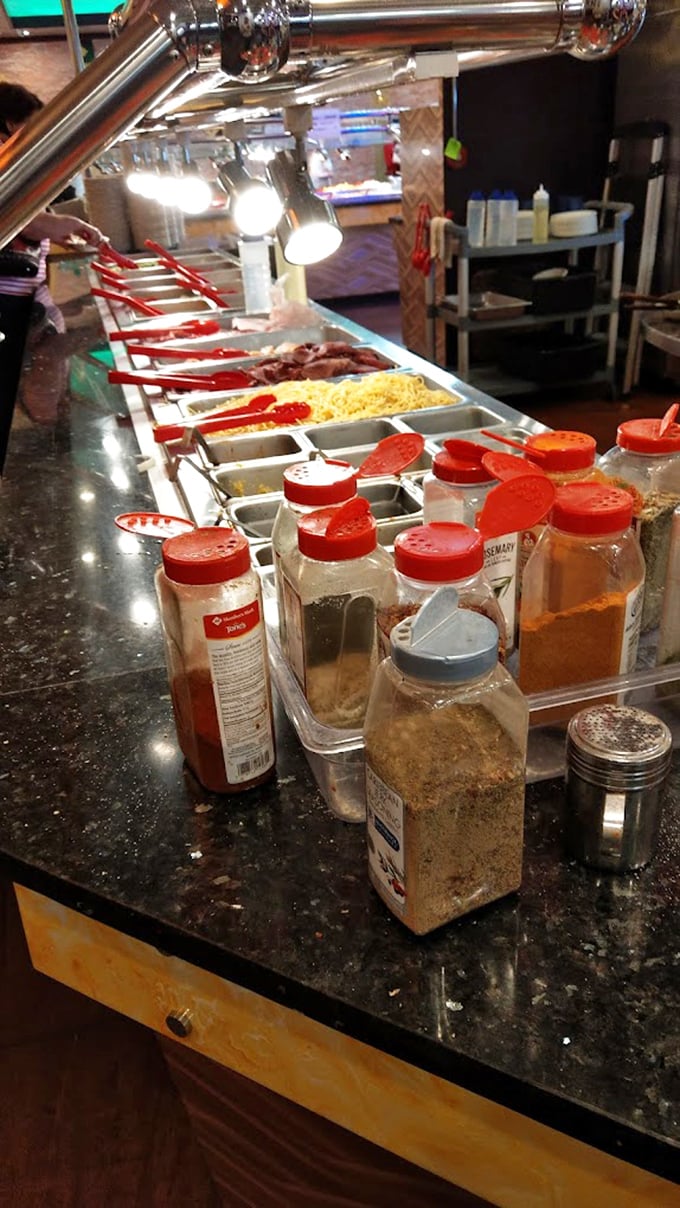 The condiment station &ndash; where customization is king and your meal's destiny lies in your spice-sprinkling hands.