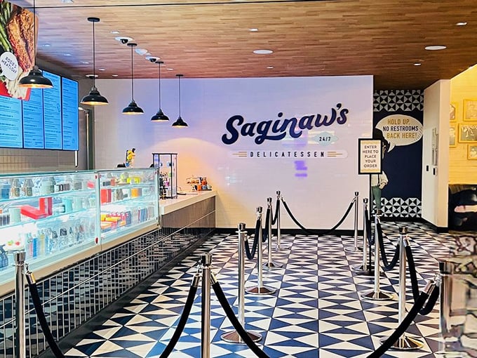 The old-school deli counter at Saginaw's stands ready like a sandwich assembly line designed by people who understand true hunger.