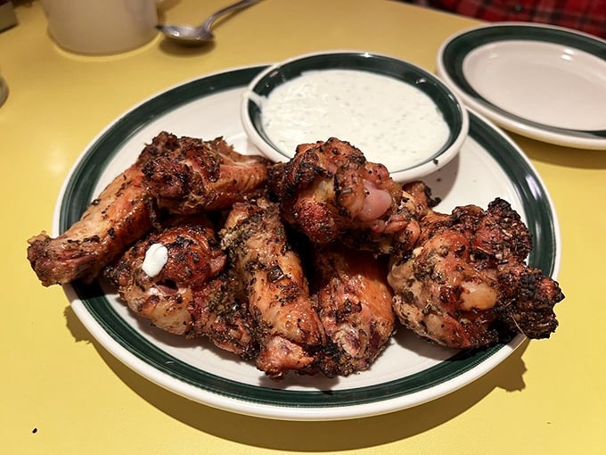 Wings so crispy they practically crackle when you look at them, proving simple pleasures are often the most satisfying.